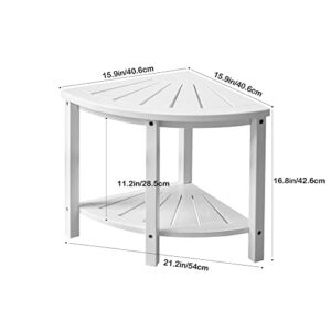 Forevich Shower Corner Bamboo Bench with Shelf, Corner Seat Shower Stool for Inside Shower White