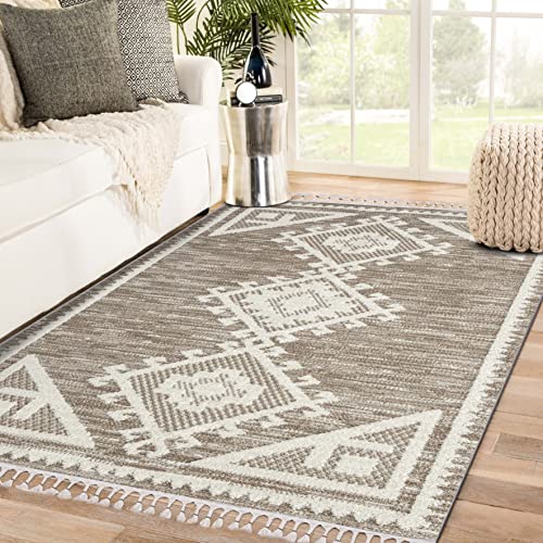 LUXE WEAVERS Ibiza Collection 8066 Brown 6x9 South Western Fringe Geometric Area Rug