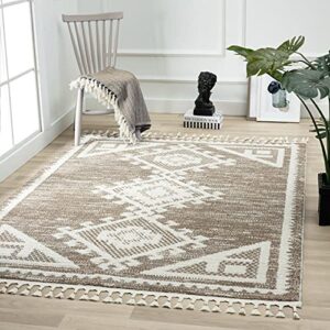 LUXE WEAVERS Ibiza Collection 8066 Brown 6x9 South Western Fringe Geometric Area Rug