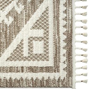 LUXE WEAVERS Ibiza Collection 8066 Brown 6x9 South Western Fringe Geometric Area Rug