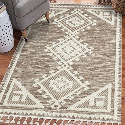 LUXE WEAVERS Ibiza Collection 8066 Brown 6x9 South Western Fringe Geometric Area Rug