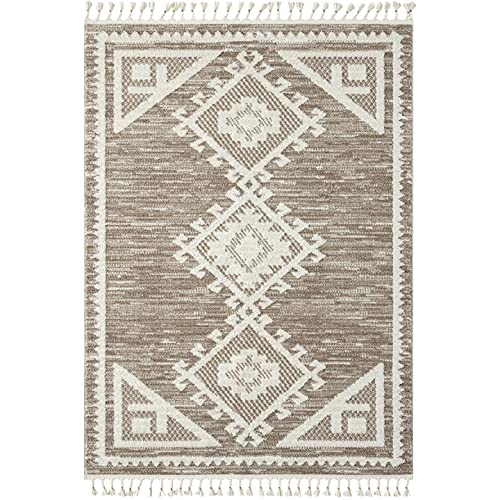 LUXE WEAVERS Ibiza Collection 8066 Brown 6x9 South Western Fringe Geometric Area Rug