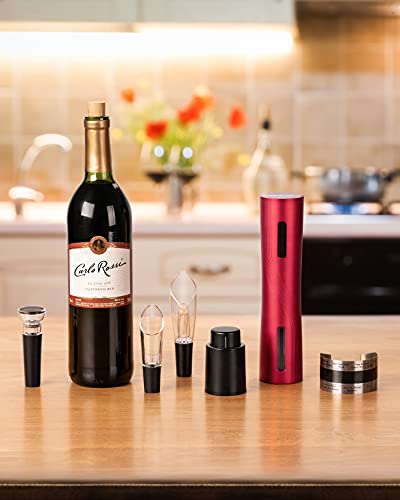 ISELECTOR 6-in-1 Cordless Electric Wine Opener Set Rechargeable Wine Bottle Corkscrew Opener with Wine Pourer, Vacuum Wine Stoppers, Foil Cutter and Wine Temperature Sensor