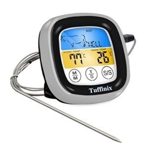 digital touchscreen meat food thermometer - tuffinix instant read meat thermometer 40in probe kitchen cooking thermometer with timer function oven safe for bbq frying pan smoker cooking