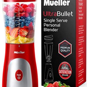 Mueller Ultra Bullet Personal Blender for Shakes and Smoothies with 15 Oz Travel Cup and Lid, Juices, Baby Food, Heavy-Duty Portable Blender & Food Processor, Red