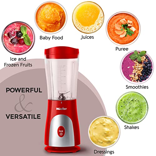 Mueller Ultra Bullet Personal Blender for Shakes and Smoothies with 15 Oz Travel Cup and Lid, Juices, Baby Food, Heavy-Duty Portable Blender & Food Processor, Red