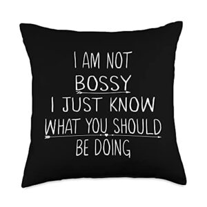 boss and manager gift shirts i am not bossy i just know what you should be doing funny throw pillow, 18x18, multicolor