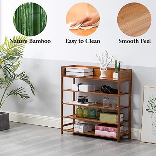 Suwoic Bamboo Shoe Rack Organizer, 5 Tier Shoe Shelf Storage Organizer, for Entryway, Hallway, and Closet (Brown-31.5)