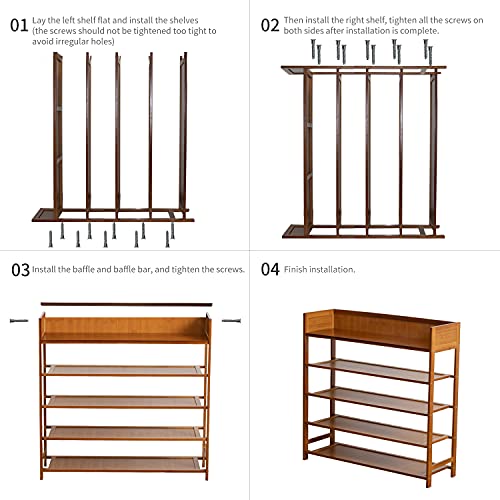 Suwoic Bamboo Shoe Rack Organizer, 5 Tier Shoe Shelf Storage Organizer, for Entryway, Hallway, and Closet (Brown-31.5)