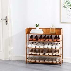 Suwoic Bamboo Shoe Rack Organizer, 5 Tier Shoe Shelf Storage Organizer, for Entryway, Hallway, and Closet (Brown-31.5)