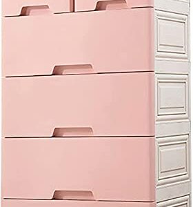 DENEST Plastic Dresser for Clothes Kids Dresser for Bedroom Organization and Storage 6 Drawers Tower Closet Drawers Portable Clothes Storage Cabinet with 4 Wheels for Home Nightstand (Pink)