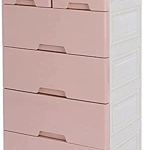 DENEST Plastic Dresser for Clothes Kids Dresser for Bedroom Organization and Storage 6 Drawers Tower Closet Drawers Portable Clothes Storage Cabinet with 4 Wheels for Home Nightstand (Pink)