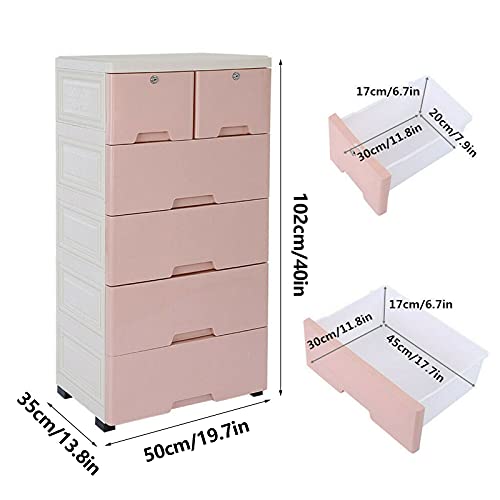 DENEST Plastic Dresser for Clothes Kids Dresser for Bedroom Organization and Storage 6 Drawers Tower Closet Drawers Portable Clothes Storage Cabinet with 4 Wheels for Home Nightstand (Pink)