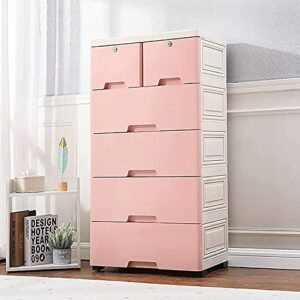 DENEST Plastic Dresser for Clothes Kids Dresser for Bedroom Organization and Storage 6 Drawers Tower Closet Drawers Portable Clothes Storage Cabinet with 4 Wheels for Home Nightstand (Pink)