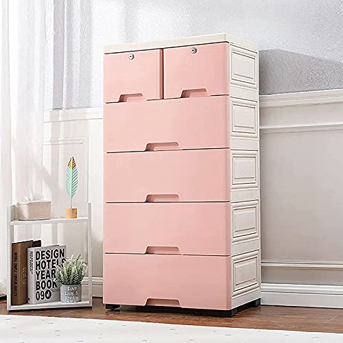 DENEST Plastic Dresser for Clothes Kids Dresser for Bedroom Organization and Storage 6 Drawers Tower Closet Drawers Portable Clothes Storage Cabinet with 4 Wheels for Home Nightstand (Pink)