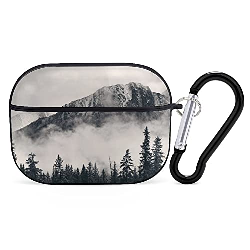 YouTary Forest Tree Foggy Mountain Pattern Apple Airpods pro Case Cover with Keychain, AirPod Headphone Cover Unisex Shockproof Protective Wireless Charging Headset Accessories