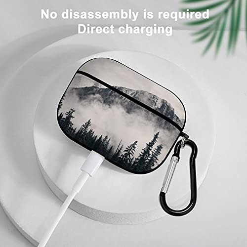 YouTary Forest Tree Foggy Mountain Pattern Apple Airpods pro Case Cover with Keychain, AirPod Headphone Cover Unisex Shockproof Protective Wireless Charging Headset Accessories