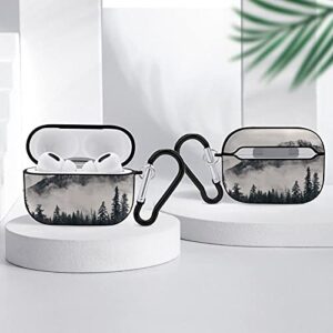 YouTary Forest Tree Foggy Mountain Pattern Apple Airpods pro Case Cover with Keychain, AirPod Headphone Cover Unisex Shockproof Protective Wireless Charging Headset Accessories