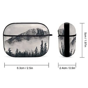 YouTary Forest Tree Foggy Mountain Pattern Apple Airpods pro Case Cover with Keychain, AirPod Headphone Cover Unisex Shockproof Protective Wireless Charging Headset Accessories