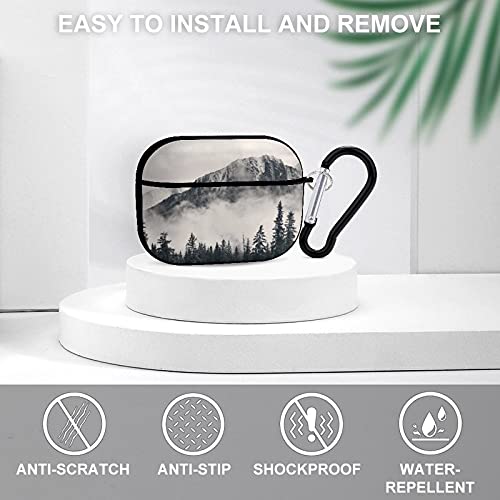 YouTary Forest Tree Foggy Mountain Pattern Apple Airpods pro Case Cover with Keychain, AirPod Headphone Cover Unisex Shockproof Protective Wireless Charging Headset Accessories