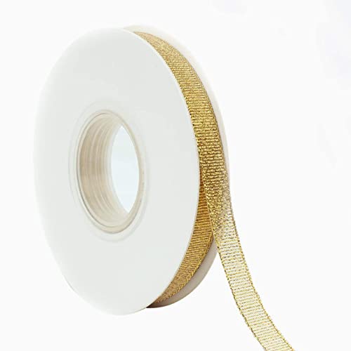 Glitter Metallic Gold Ribbon 1/4 Inch 25 Yards, Sparkly Fabric Ribbon Perfect for Crafts, Sewing, Gift Package Wrapping for Christmas, Easter, Valentines Day, Birthday