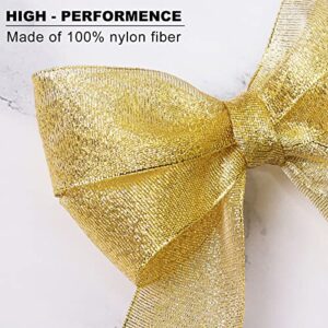 Glitter Metallic Gold Ribbon 1/4 Inch 25 Yards, Sparkly Fabric Ribbon Perfect for Crafts, Sewing, Gift Package Wrapping for Christmas, Easter, Valentines Day, Birthday