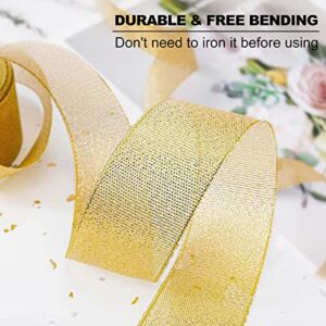 Glitter Metallic Gold Ribbon 1/4 Inch 25 Yards, Sparkly Fabric Ribbon Perfect for Crafts, Sewing, Gift Package Wrapping for Christmas, Easter, Valentines Day, Birthday