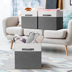 GhvyenntteS Fabric Storage Cubes 11” x 11” x 11” Fabric Storage Bins with Reinforced Handles, Foldable Cube Storage Basket for Organizing Shelf Closet Home Office (Grey, Set of 4)