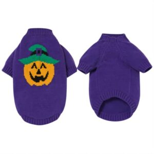 neiwech dog sweater halloween pumpkin pet dog sweaters holiday party knitwear for puppy (purple, m)