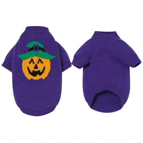 Neiwech Dog Sweater Halloween Pumpkin Pet Dog Sweaters Holiday Party Knitwear for Puppy (Purple, M)