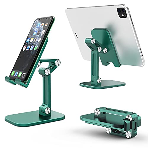 KUAW Cell Phone Stand, Angle Height Adjustable Phone Stand for Desk, Thick Case Friendly Phone Holder Stand for Desk, iPhone/Ipad/All Mobile Phones,Foldable Cell Phone Stand (Green)