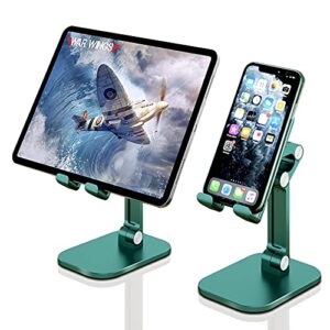 KUAW Cell Phone Stand, Angle Height Adjustable Phone Stand for Desk, Thick Case Friendly Phone Holder Stand for Desk, iPhone/Ipad/All Mobile Phones,Foldable Cell Phone Stand (Green)