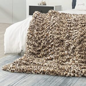 faux fur throw blanket beige 50'' x 65'' - soft ruched fuzzy blankets for couch, luxurious cozy warm plush throws thick fluffy blanket for bed sofa home decor winter