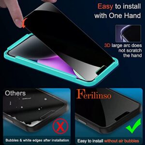 Ferilinso for iPhone 13 & iPhone 14 Privacy Screen Protector 2 Pack 9H Anti Spy Tempered Glass Privacy Screen for iPhone 13 iPhone 14 with 2 Pack Camera Lens Protector Case Friendly Accessories