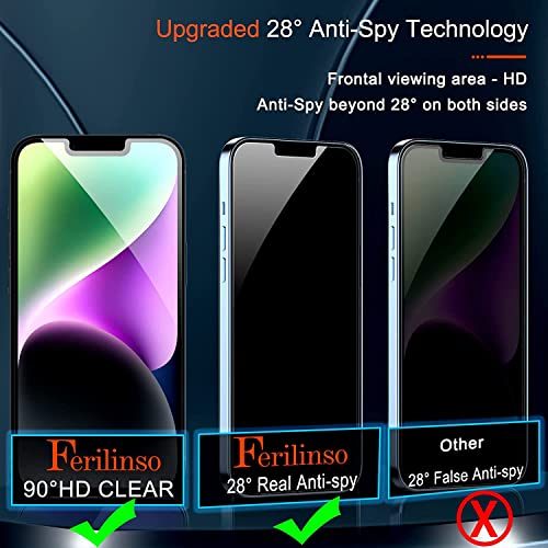 Ferilinso for iPhone 13 & iPhone 14 Privacy Screen Protector 2 Pack 9H Anti Spy Tempered Glass Privacy Screen for iPhone 13 iPhone 14 with 2 Pack Camera Lens Protector Case Friendly Accessories