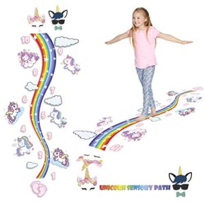 hk studio education floor decal for classroom decor - rainbow shape walk path with unicorn decals for boosting gross motor skills - sensory path - indoor school montessori gym