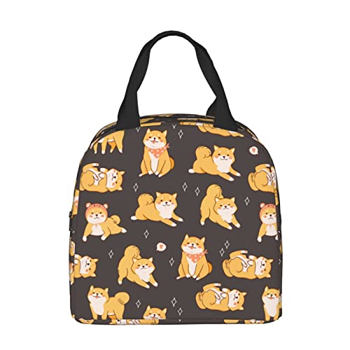 PrelerDIY Shiba Inu Brown Lunch Box - Insulated Lunch Bags for Kids Boys Girls Reusable Lunch Tote Bags, Perfect for School/Camping/Hiking/Picnic/Beach/Travel