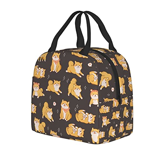 PrelerDIY Shiba Inu Brown Lunch Box - Insulated Lunch Bags for Kids Boys Girls Reusable Lunch Tote Bags, Perfect for School/Camping/Hiking/Picnic/Beach/Travel