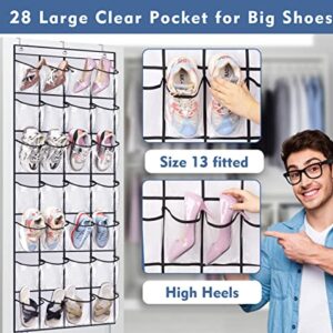 KEETDY 28 Large Clear Over The Door Shoe Rack with Crystal Pockets Hanging Shoe Organizer Storage Shoe Holder for Closet Hanger, White