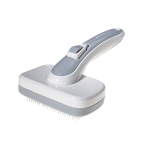 AIITLE Upgraded Self Cleaning Slicker Brush,Dog Brush & Cat Brush with Massage Particles, Remove Loose Hair, Fur, Tangled Hair, Knots for Small Medium Sensitive Dogs, Cats, Rabbit White M