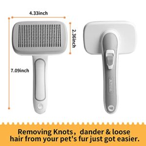 AIITLE Upgraded Self Cleaning Slicker Brush,Dog Brush & Cat Brush with Massage Particles, Remove Loose Hair, Fur, Tangled Hair, Knots for Small Medium Sensitive Dogs, Cats, Rabbit White M