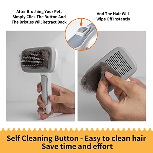 AIITLE Upgraded Self Cleaning Slicker Brush,Dog Brush & Cat Brush with Massage Particles, Remove Loose Hair, Fur, Tangled Hair, Knots for Small Medium Sensitive Dogs, Cats, Rabbit White M