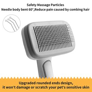 AIITLE Upgraded Self Cleaning Slicker Brush,Dog Brush & Cat Brush with Massage Particles, Remove Loose Hair, Fur, Tangled Hair, Knots for Small Medium Sensitive Dogs, Cats, Rabbit White M