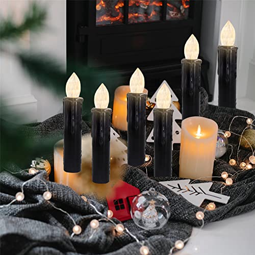 Gedengni Black Taper Candles with Remote Battery Operated Taper Candlesticks for Halloween Party Christmas Decoration