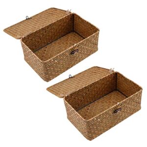 generic 2pcs woven storage boxes with lid seaweed storage case closet organizer containers for bedroom office, zmmpi11dl10ct331i6v0dt, 23x13x8cm