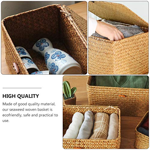 Generic 2pcs Woven Storage Boxes with Lid Seaweed Storage Case Closet Organizer Containers for Bedroom Office, ZMMPI11DL10CT331I6V0DT, 23X13X8CM