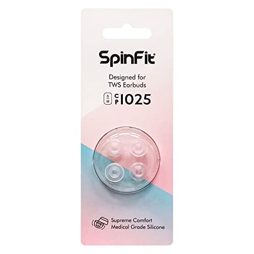 SpinFit CP1025-M/S- Medical Grade Silicone Patented Ear Tips, Secure Fit and Supreme Comfort Fits MTW3, Jabra Elite 7, Galaxy Buds 2 & More (2 Pairs) (for Nozzle Diameter from 4-5.5mm)