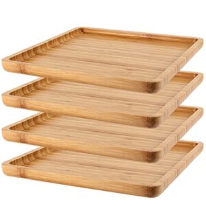 muklei 4 pack 12 inches square bamboo tray, natural bamboo serving platter, bamboo serving tray for coffee, tea, fruits, cheese