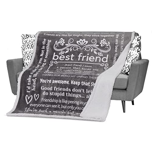 FILO ESTILO Funny Best Friend Blanket, Best Friend Mothers Day or Birthday Gifts for Women, Female, Bestie Blanket with Fun Quotes, Unique Friendship Presents, 60x50 Inches (Grey, Sherpa)