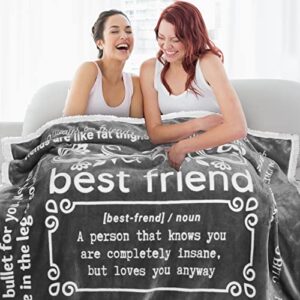 FILO ESTILO Funny Best Friend Blanket, Best Friend Mothers Day or Birthday Gifts for Women, Female, Bestie Blanket with Fun Quotes, Unique Friendship Presents, 60x50 Inches (Grey, Sherpa)